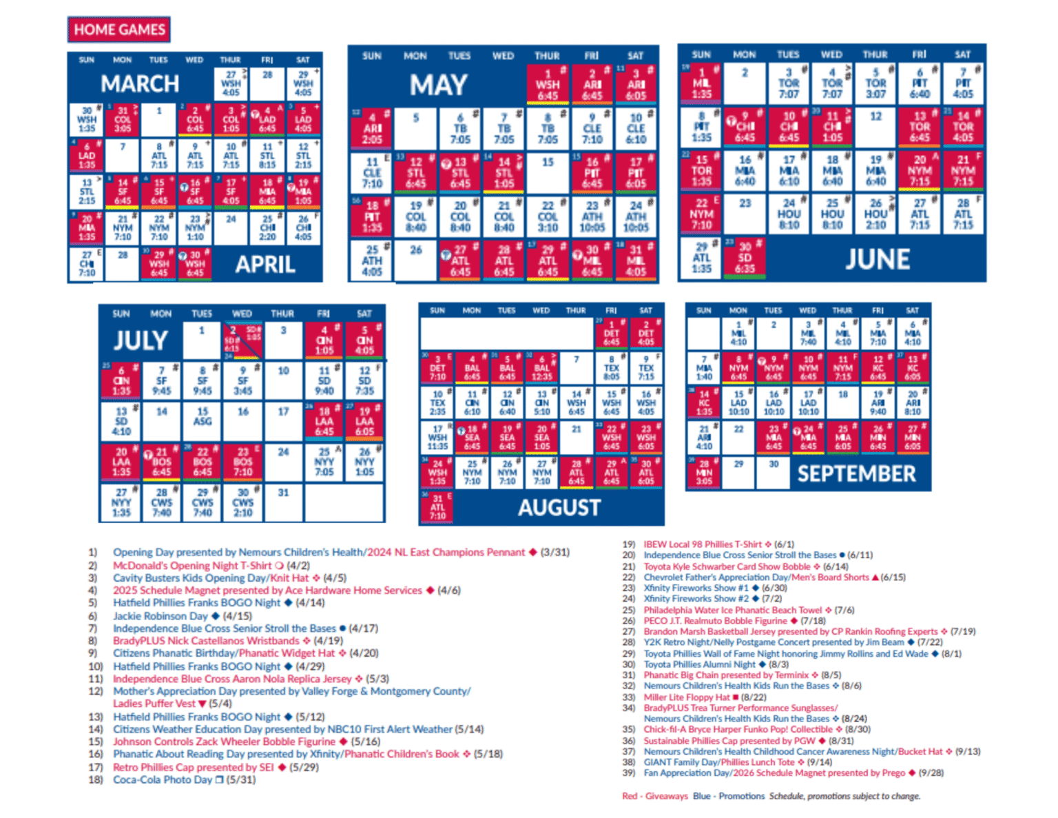 Philadelphia Phillies Schedule 2025 Printable PDF FREE Download