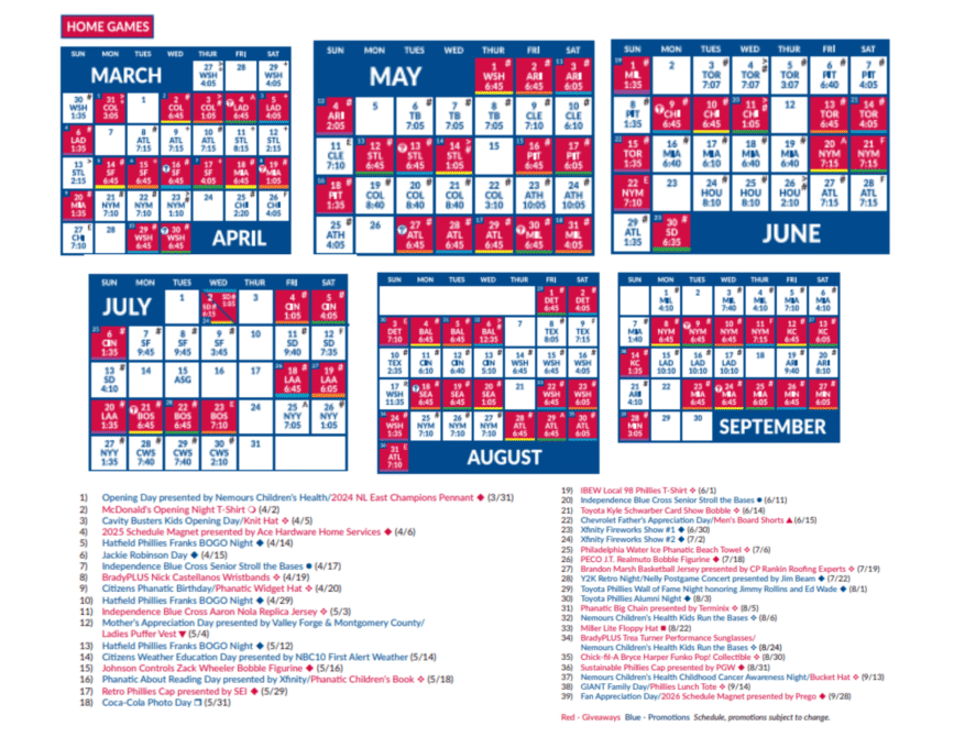 Philadelphia Phillies Schedule 2025 Printable PDF FREE Download